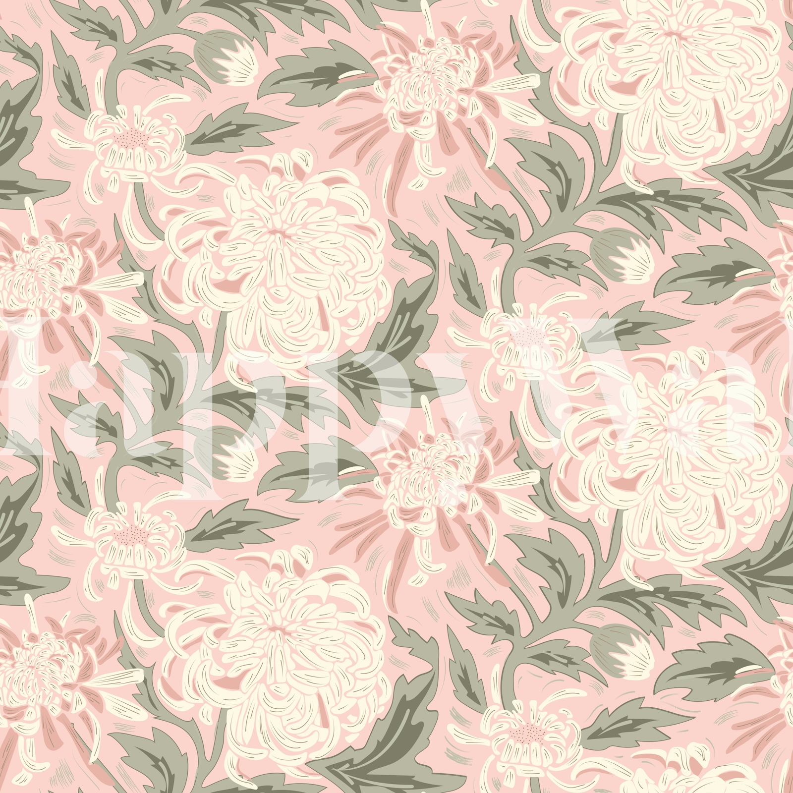 Chrysanthemum Block Print Bliss Pink - Happywall