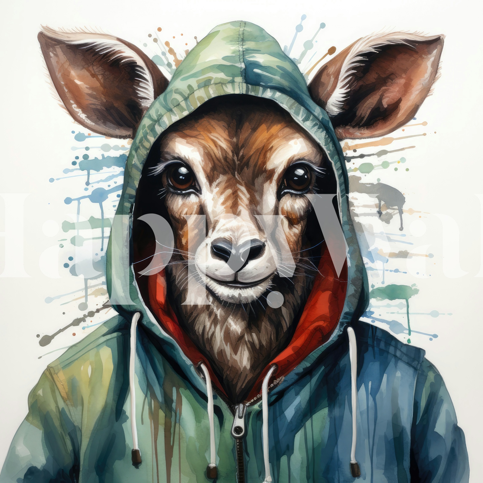 Watercolor Cartoon Kudu Wallpaper | happywall.com