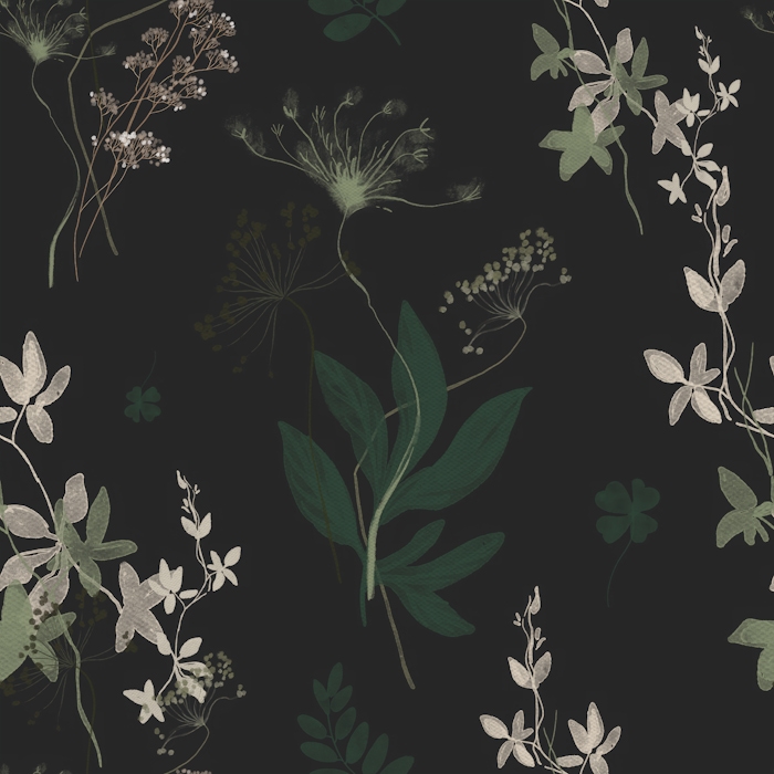 Dark Botanical Field Pattern - Happywall.com