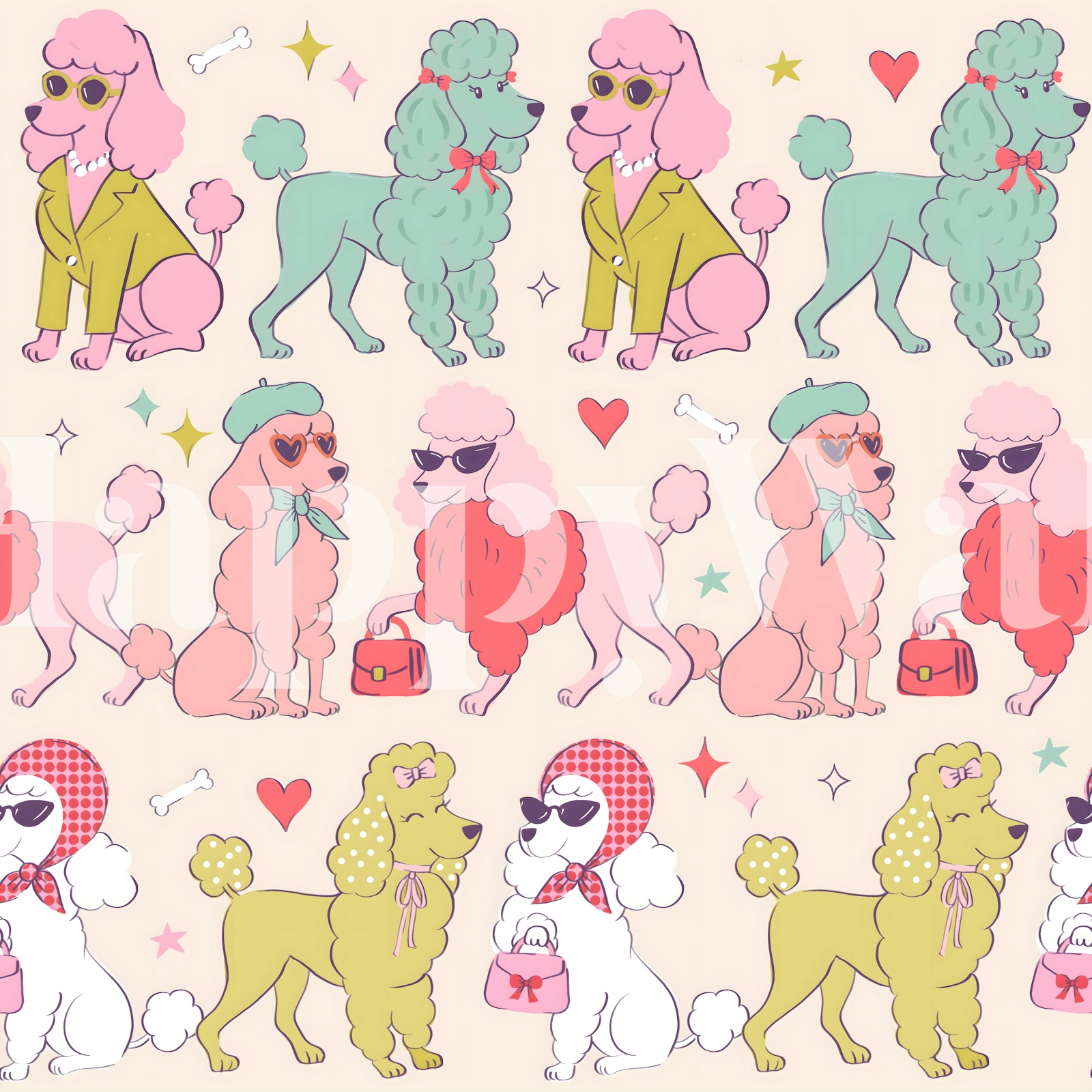 Fun Poodle Dog Wallpaper in Pastel Colors