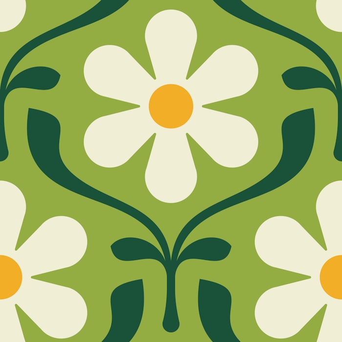 Retro Floral Green Wallpaper for Living Room