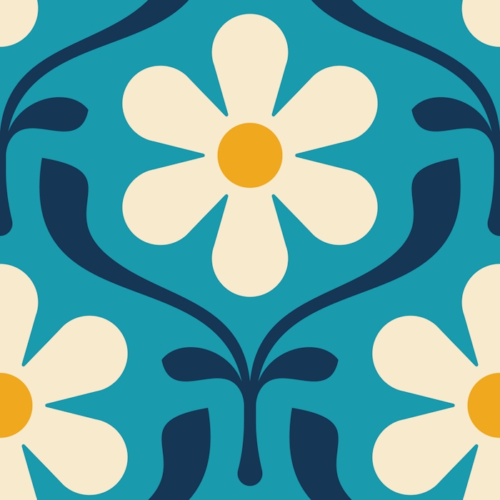 Retro Floral Daisy Blue Wallpaper