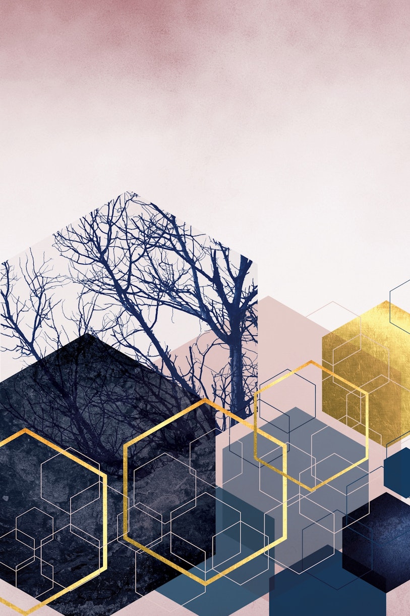 Navy Blush Abstract Geo 2 Wallpaper | Happywall