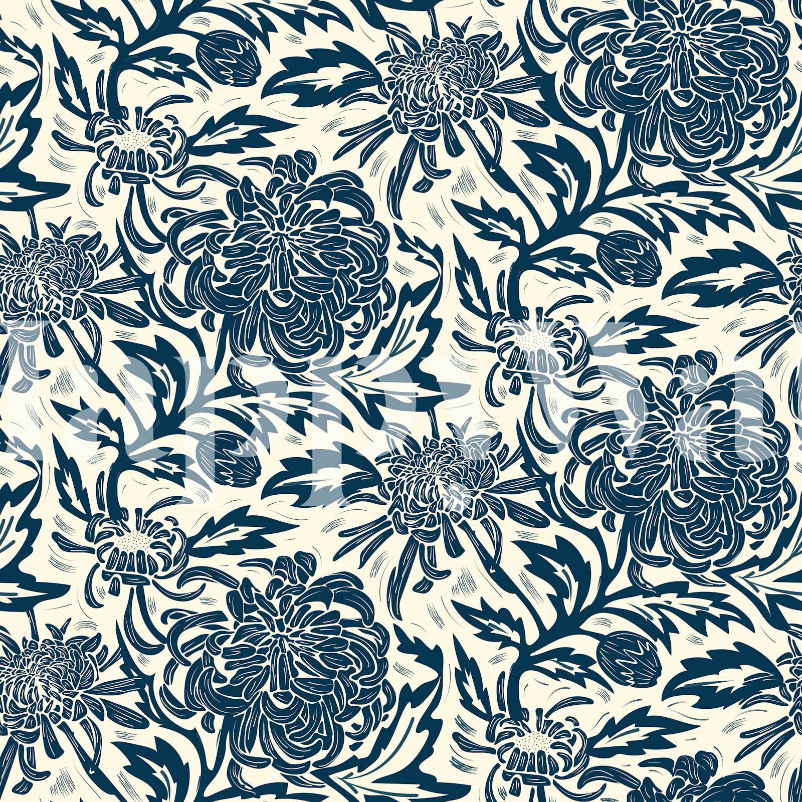 Chrysanthemum Block Print Bliss - happywall.com
