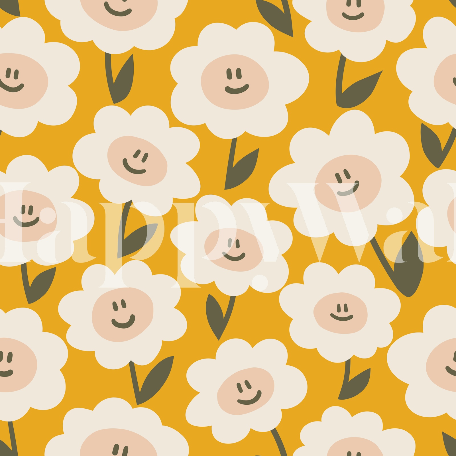 Happy Flowers Sunny Smile Daisy Pattern - happywall.com