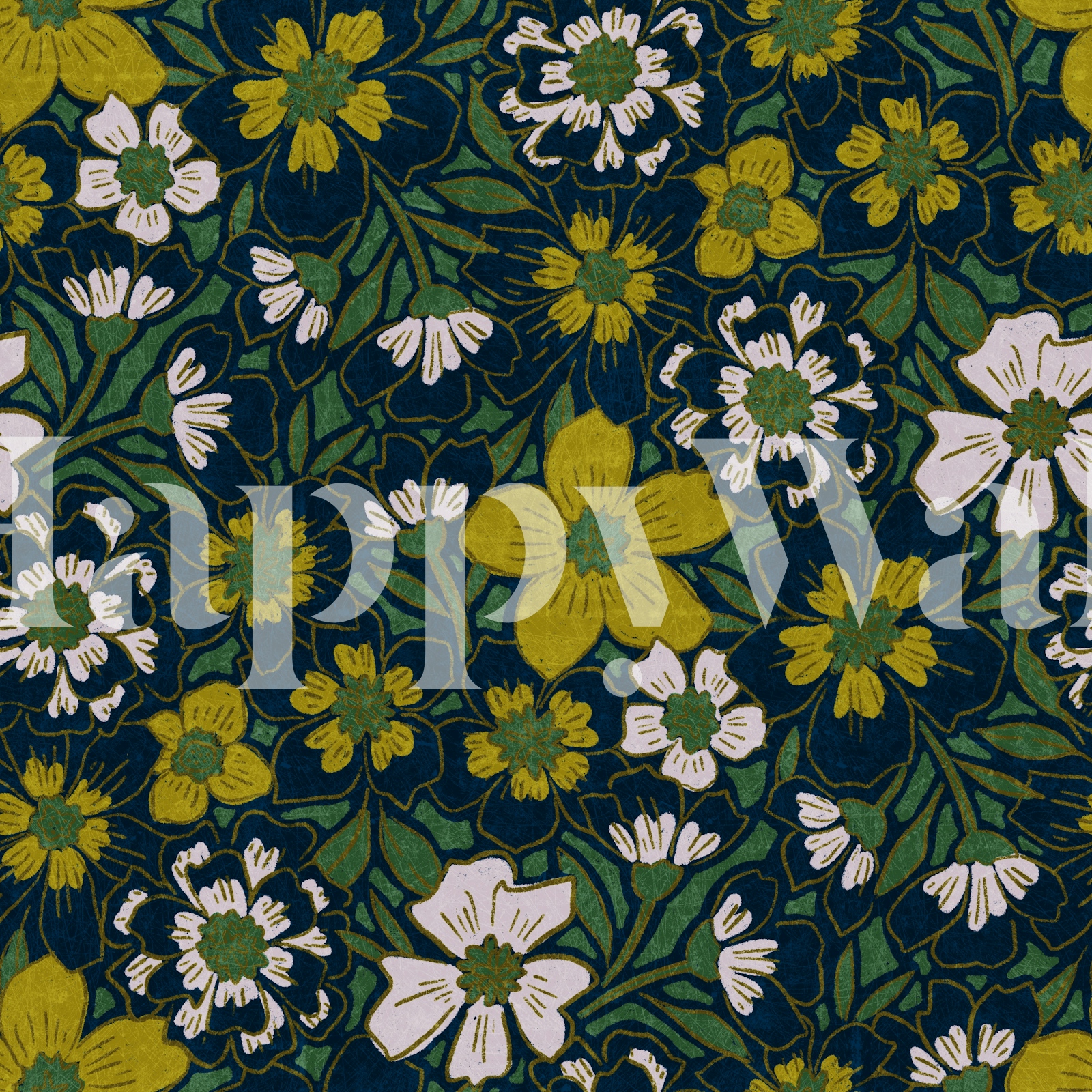 Navy Floral Wallpaper for Bedroom Decor