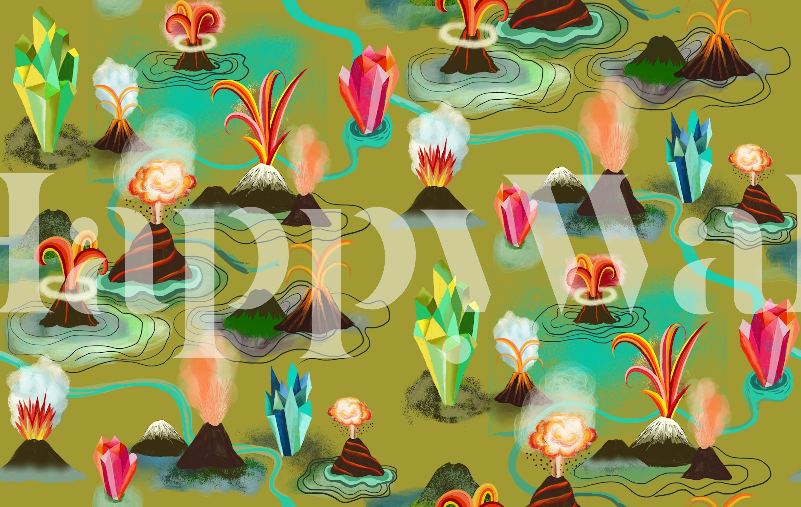 Colorful Volcano and Crystal Wallpaper