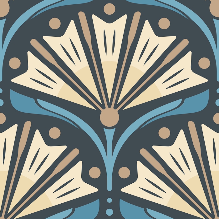 Art Deco Floral Blue Beige Wallpaper