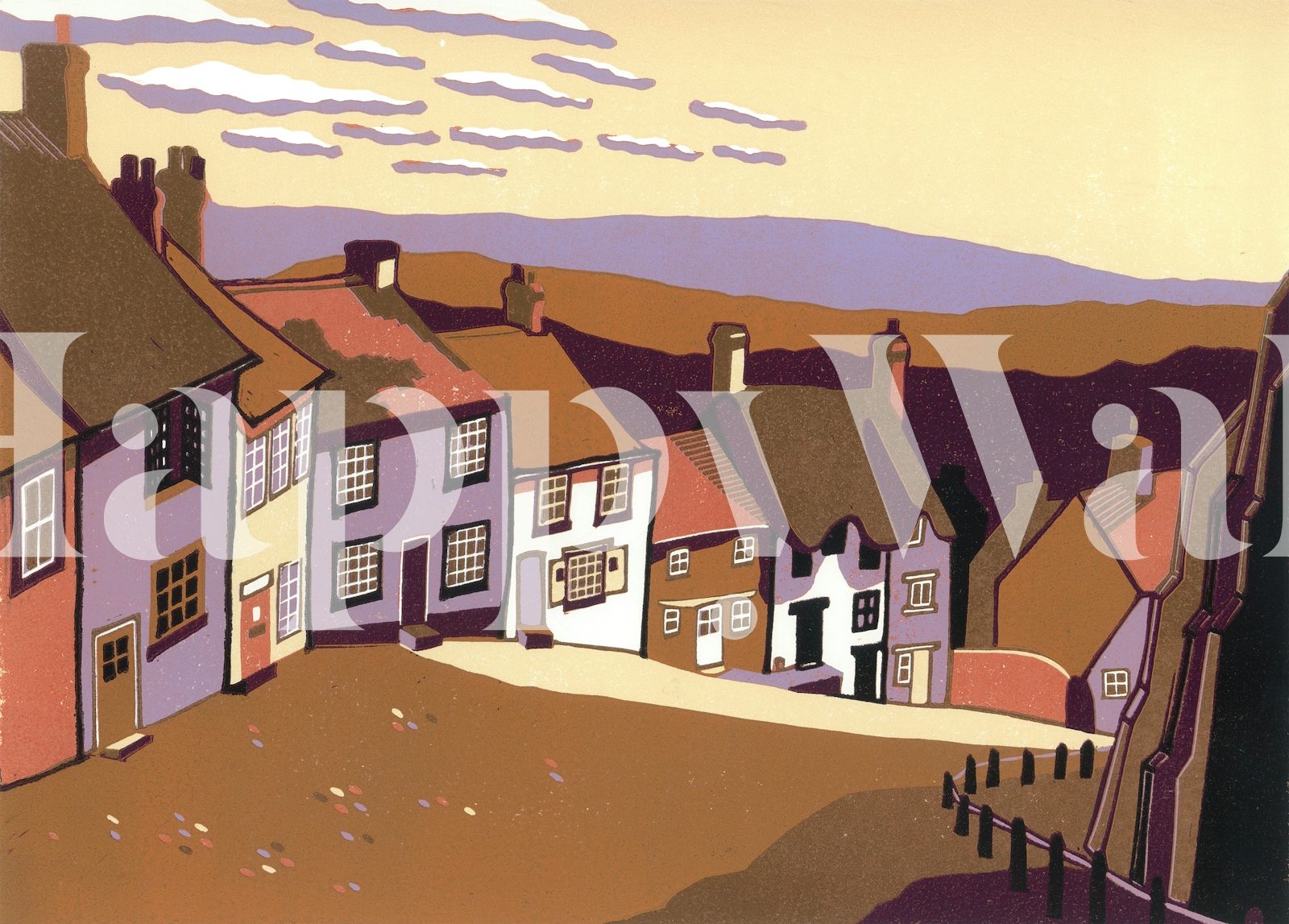 Gold Hill II - Linocut Landscape | Happywall.com