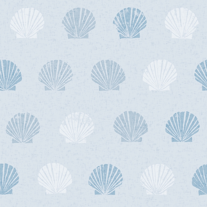 Block Print Seashells - Blue | Happywall.com