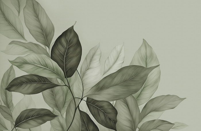 Soft Botanical Foliage Green Tranquility - Happywall