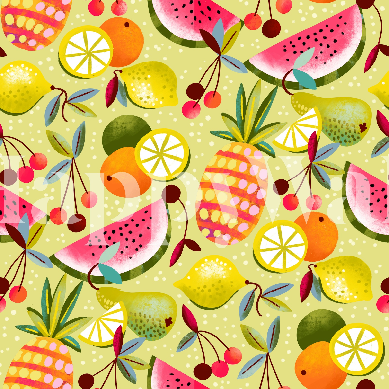 Colorful Fruit Pattern Wallpaper for Kids Room