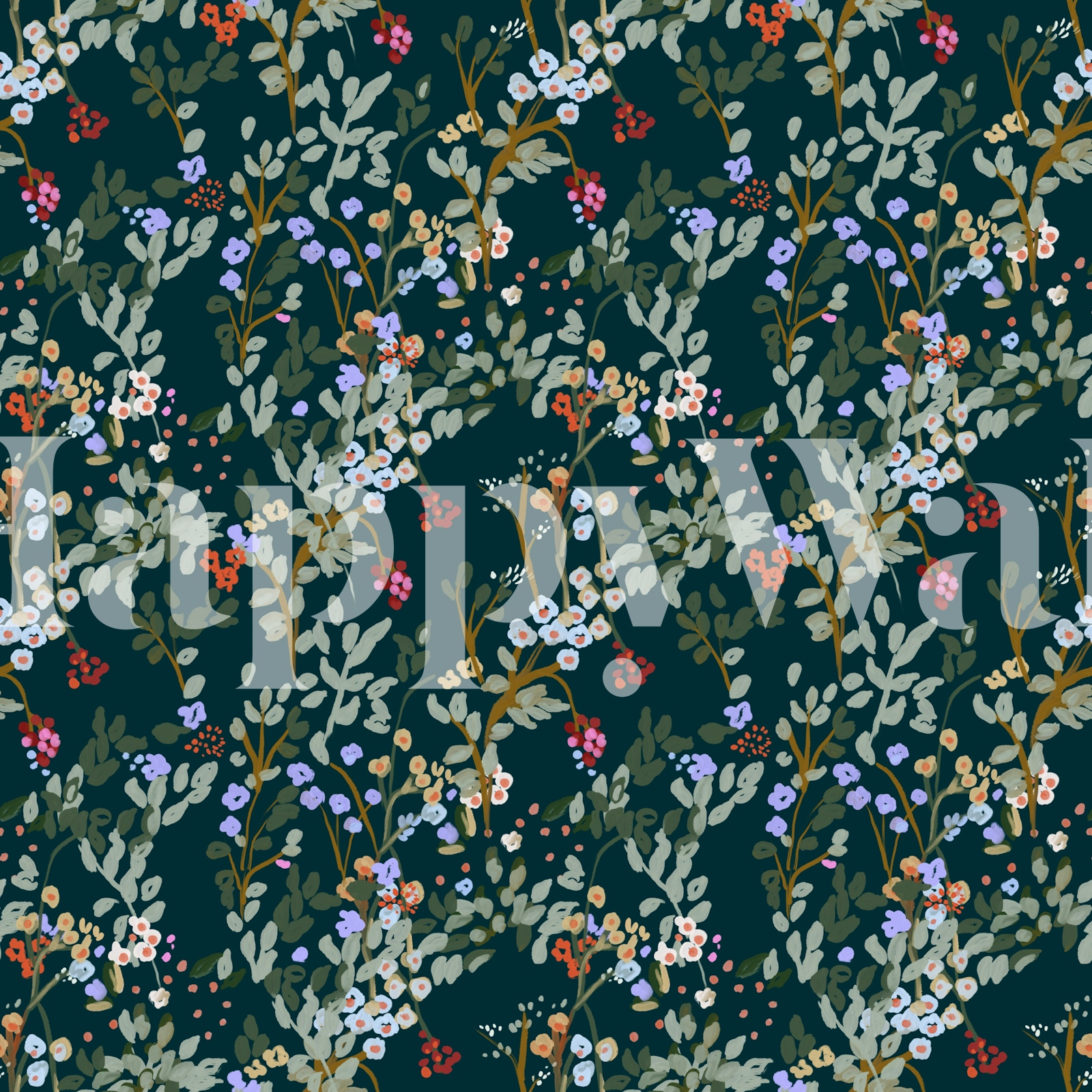 Dark Floral Wallpaper with Rustic Berry Vines