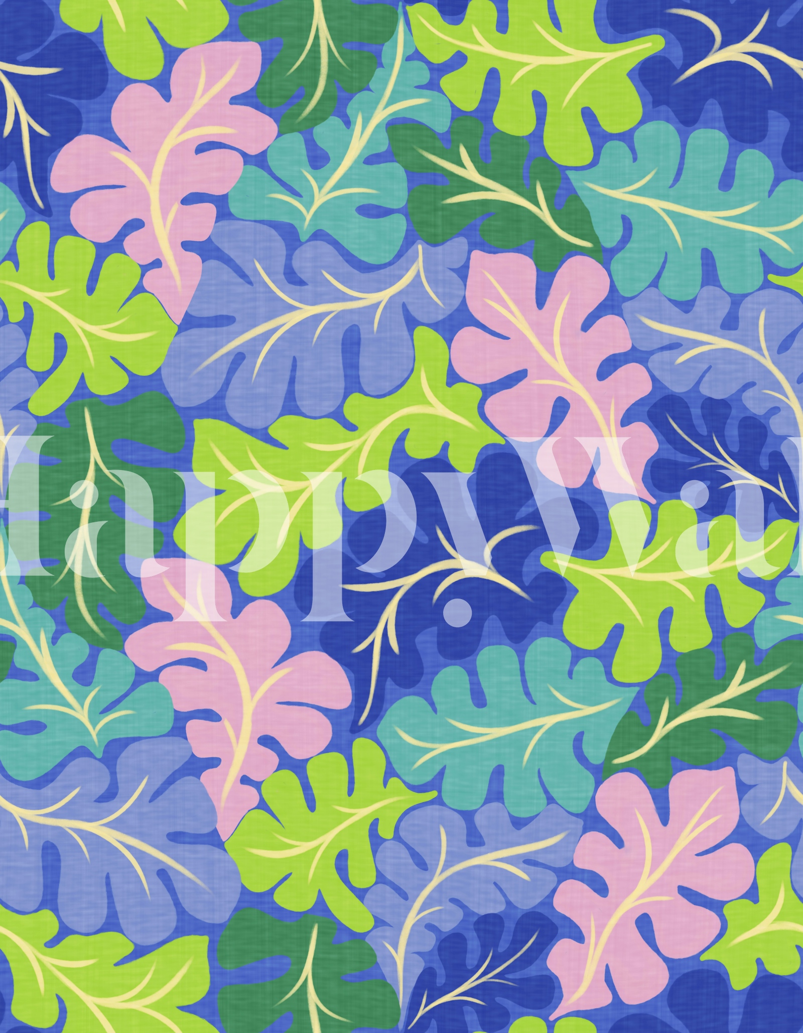 Tropical Leaf Wallpaper with Blue and Green
