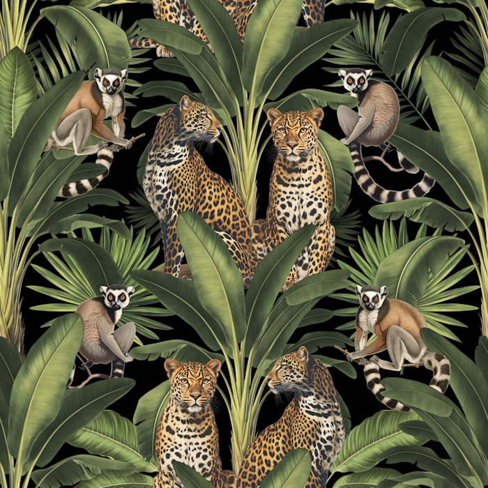 Lemur And Leopard Tropical Escape - Happywall