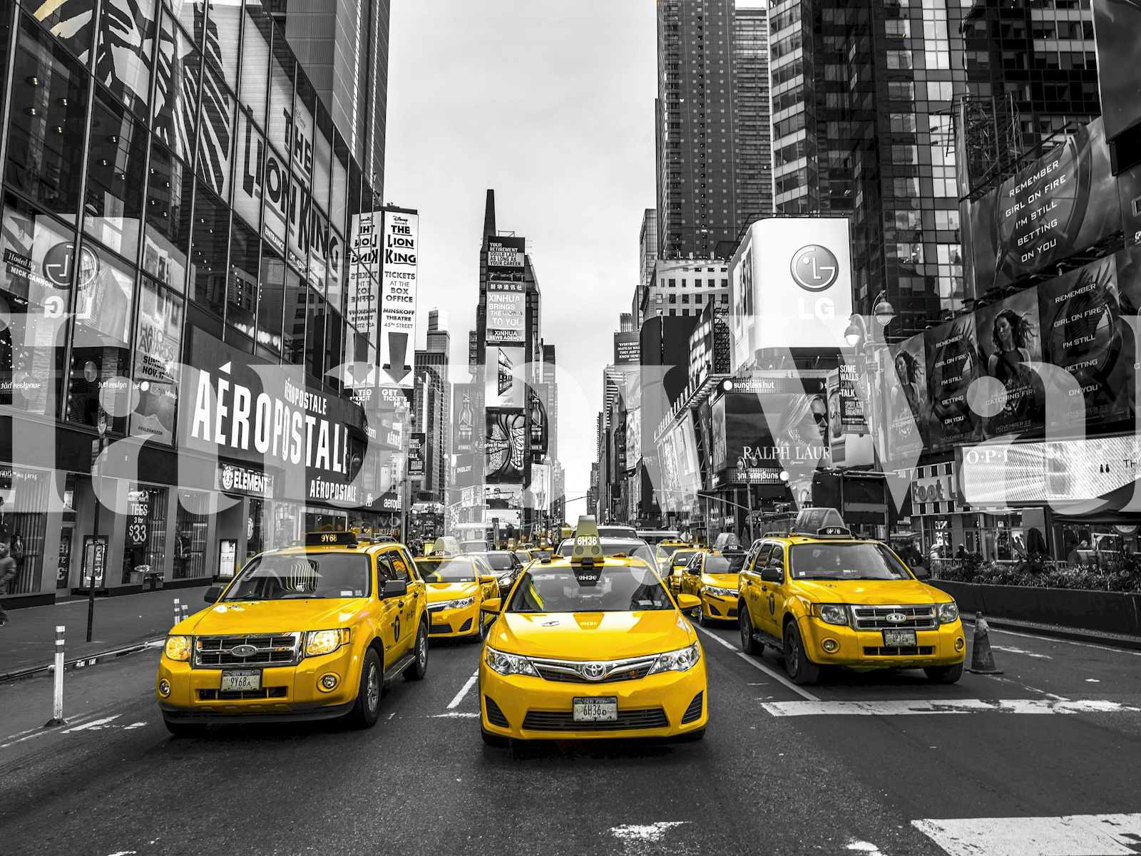NYC Yellow Cab Black and White Wallpaper