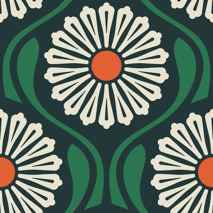 Vintage Daisy Vibes in Green Wallpaper