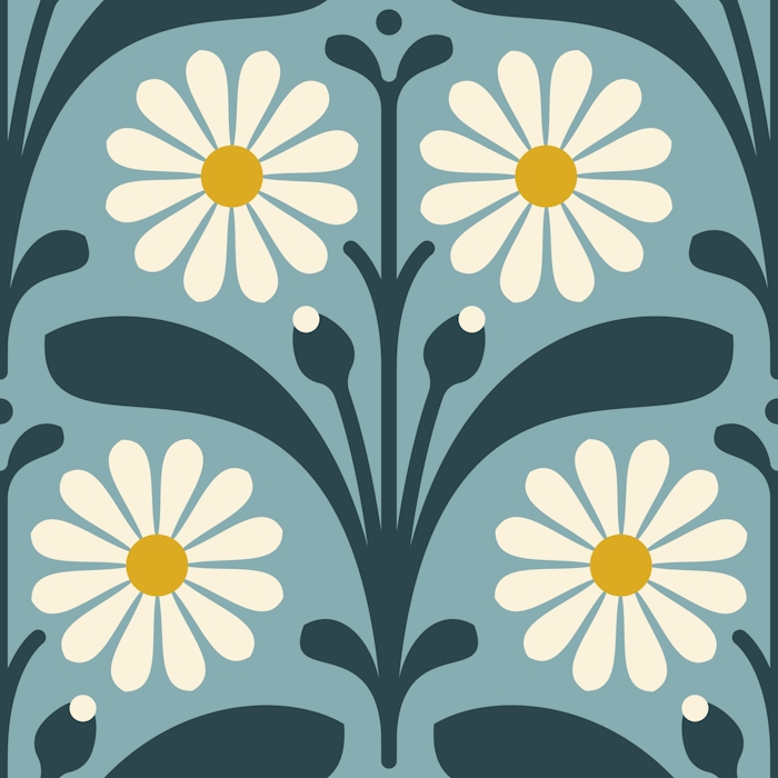 Floral Daisy Blue Wallpaper for Home Decor