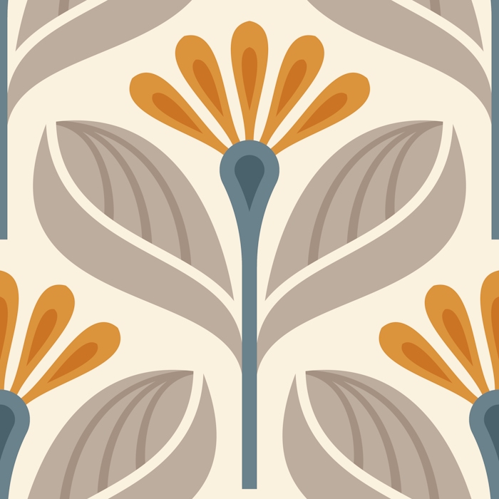 Stylized Flower Motif in Beige Orange - Happywall