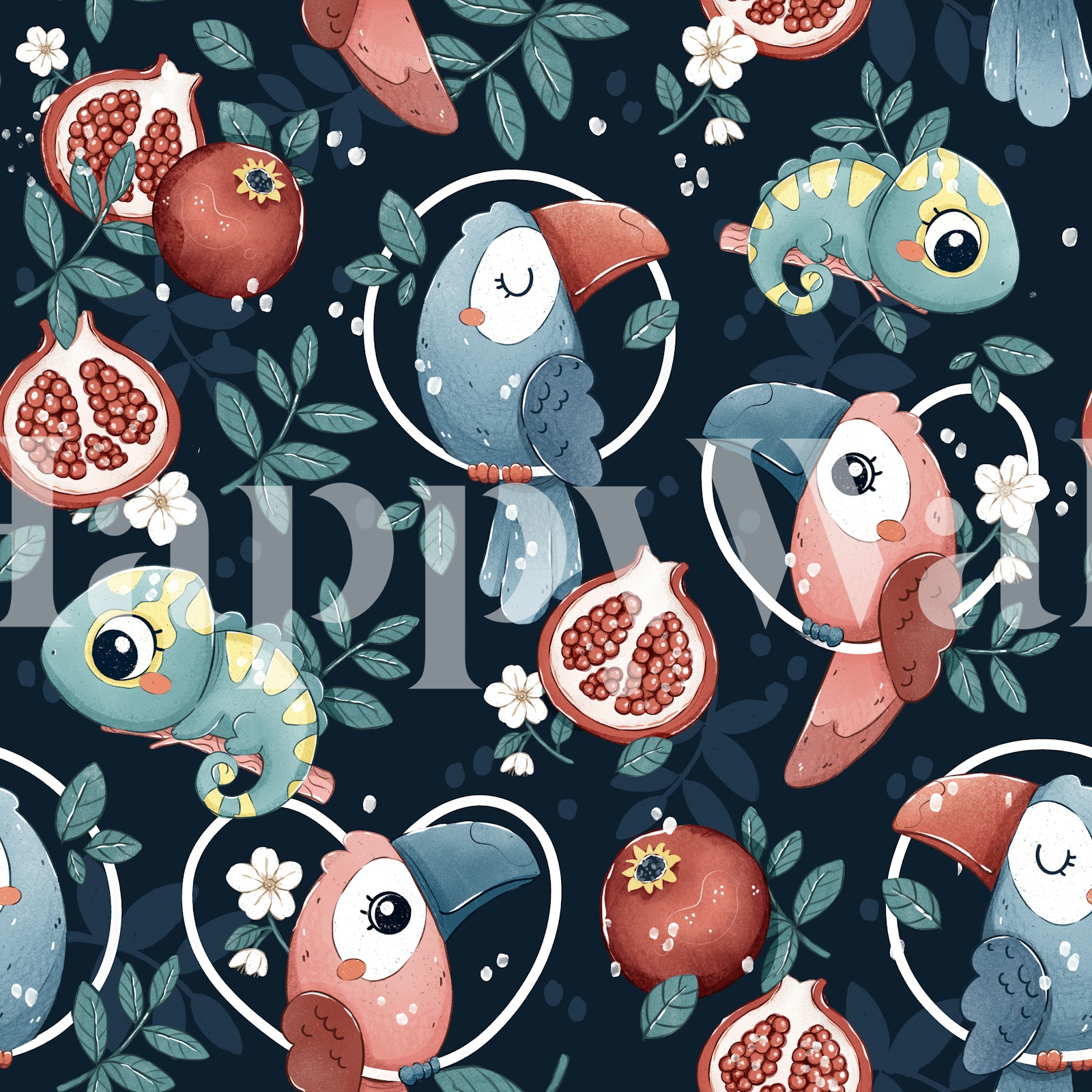 Jungle Gems - navy blue | happywall.com