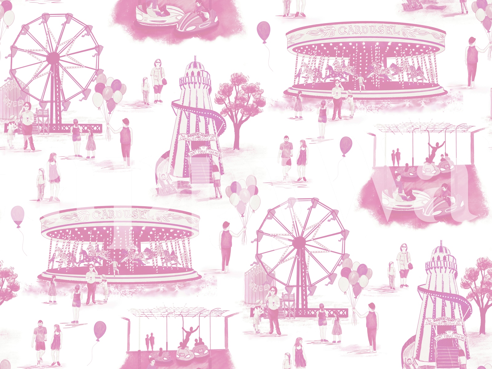 Soft Pink Fun Fair Wallpaper for Kids Room