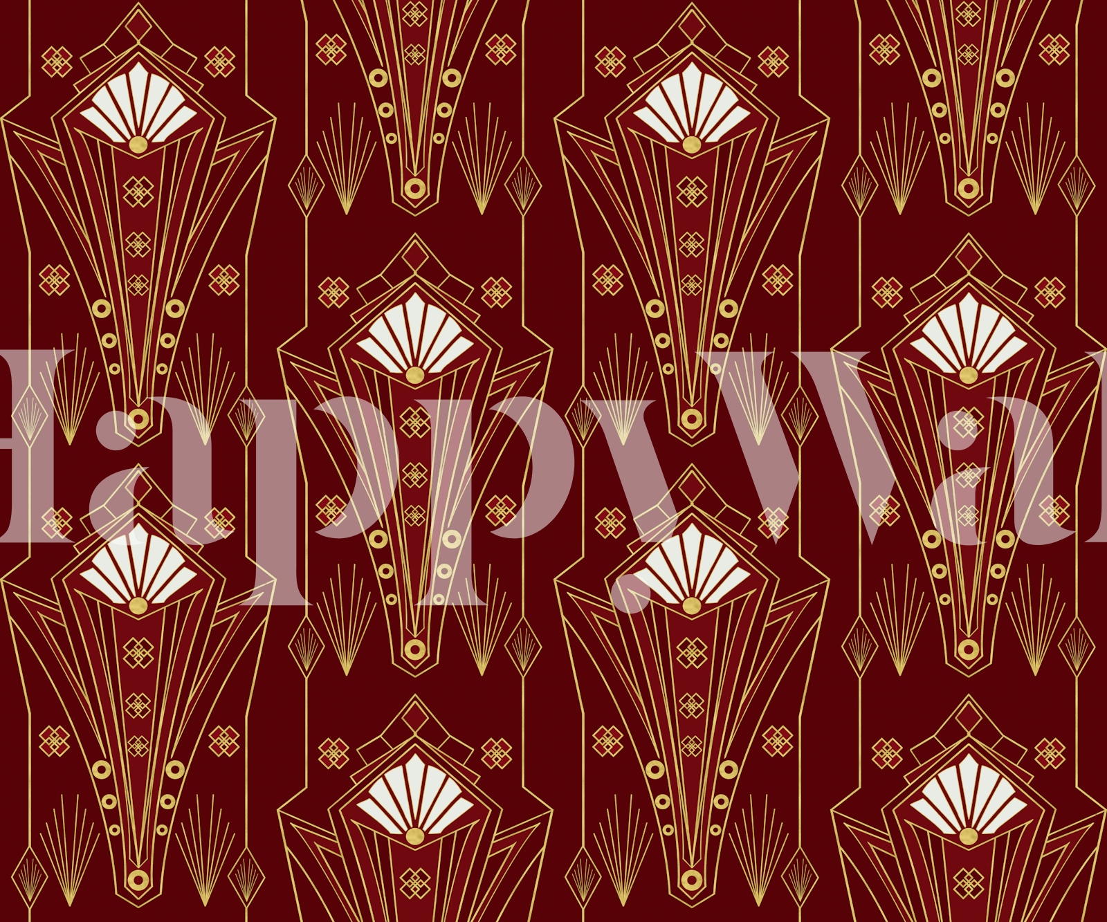 Deep Red Gold Art Deco Wallpaper