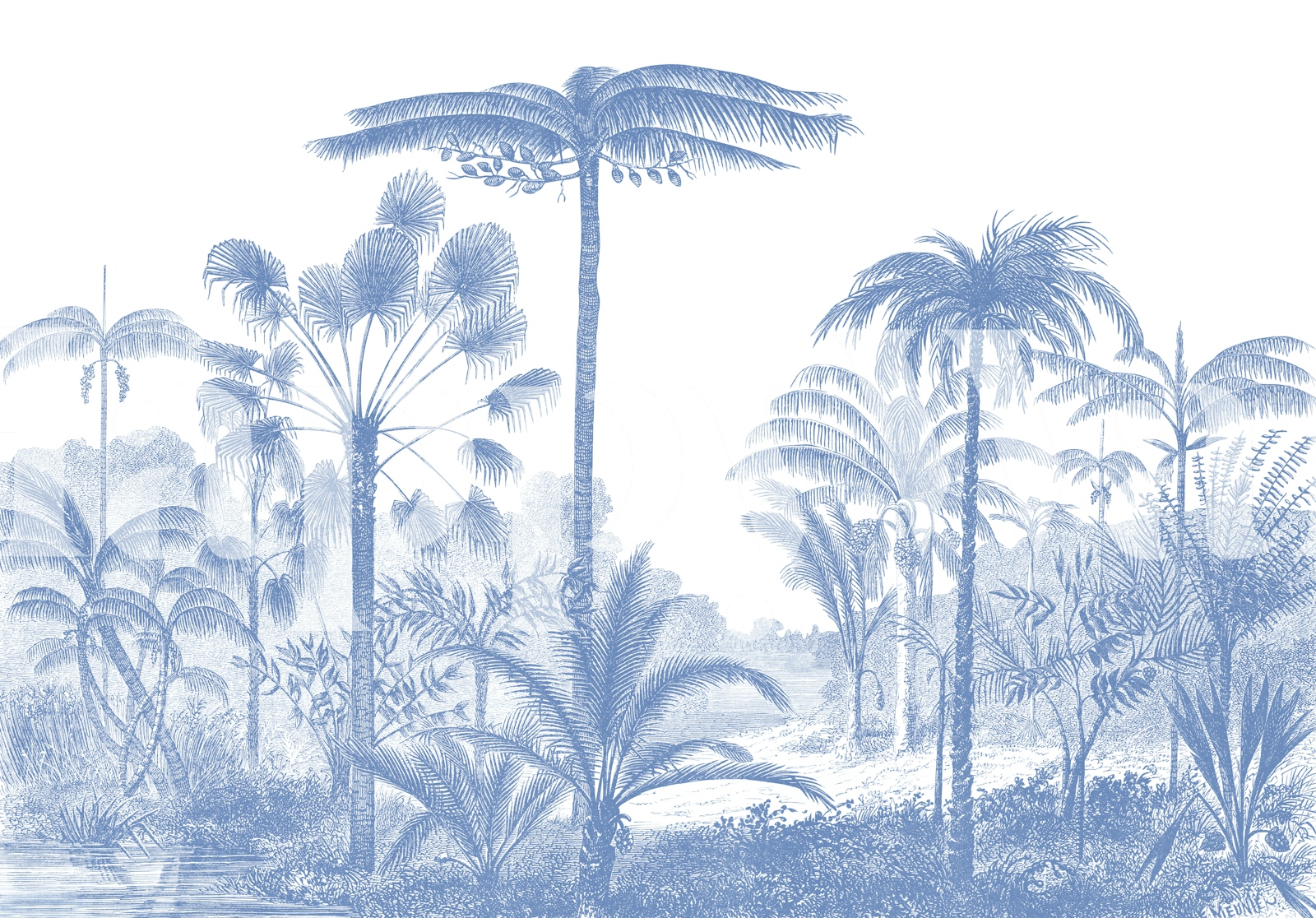 Blue Vintage Jungle Wallpaper - happywall.com