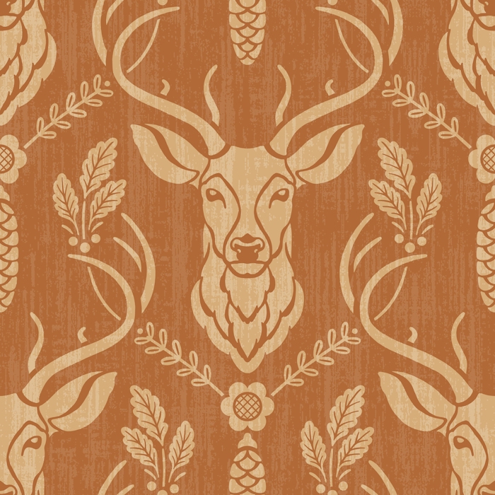 Cabincore Deer Wallpaper in Orange Brown