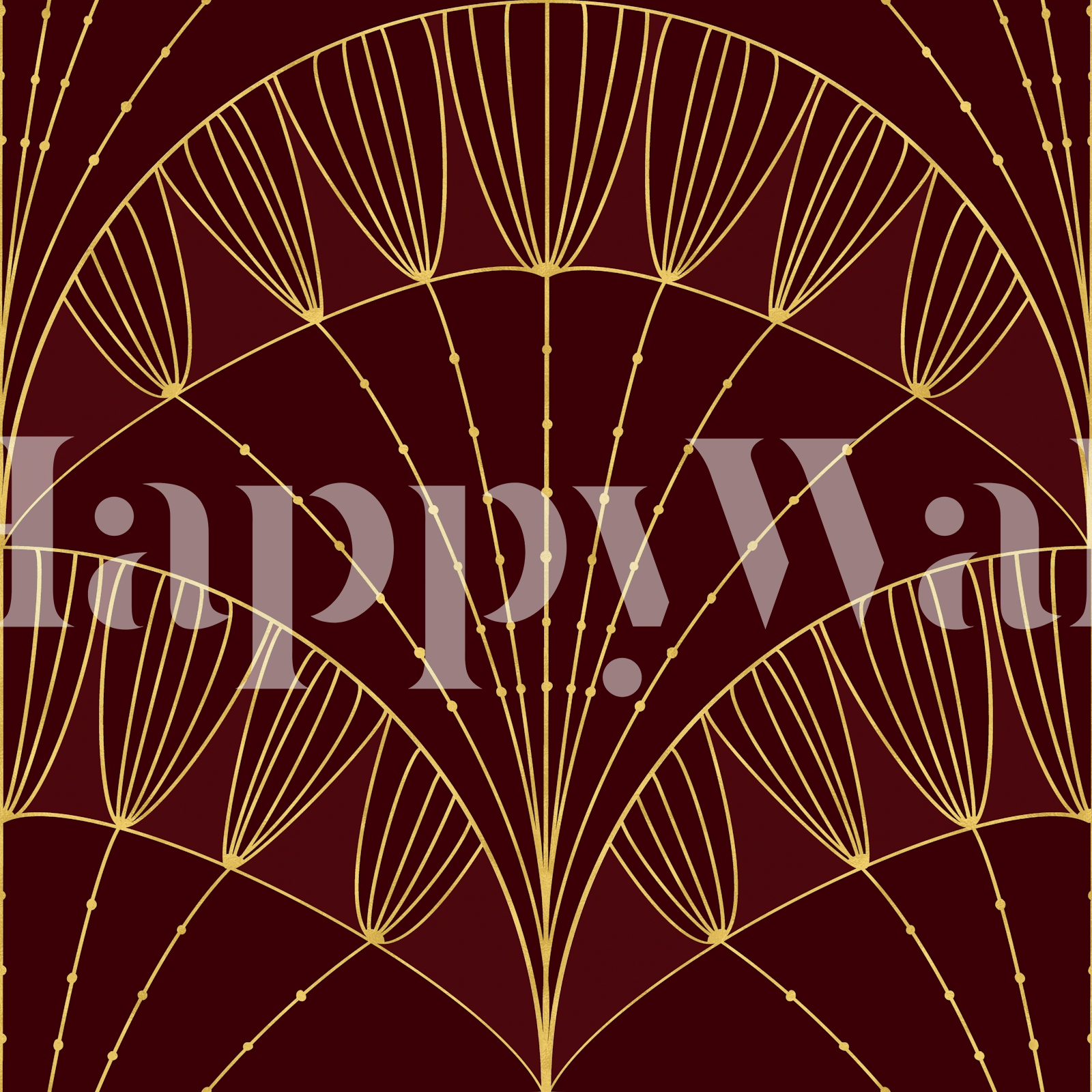 Art Deco Scallop Dark Maroon Gold Wallpaper