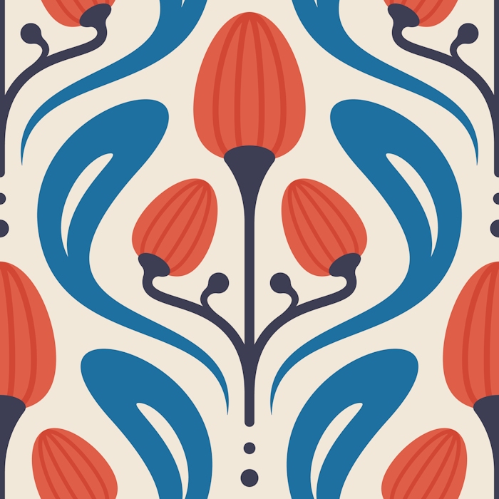 Artistic Nature Blooms in Red Blue - Wallpaper