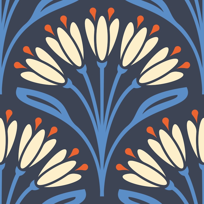 Blue Floral Art Nouveau Wallpaper