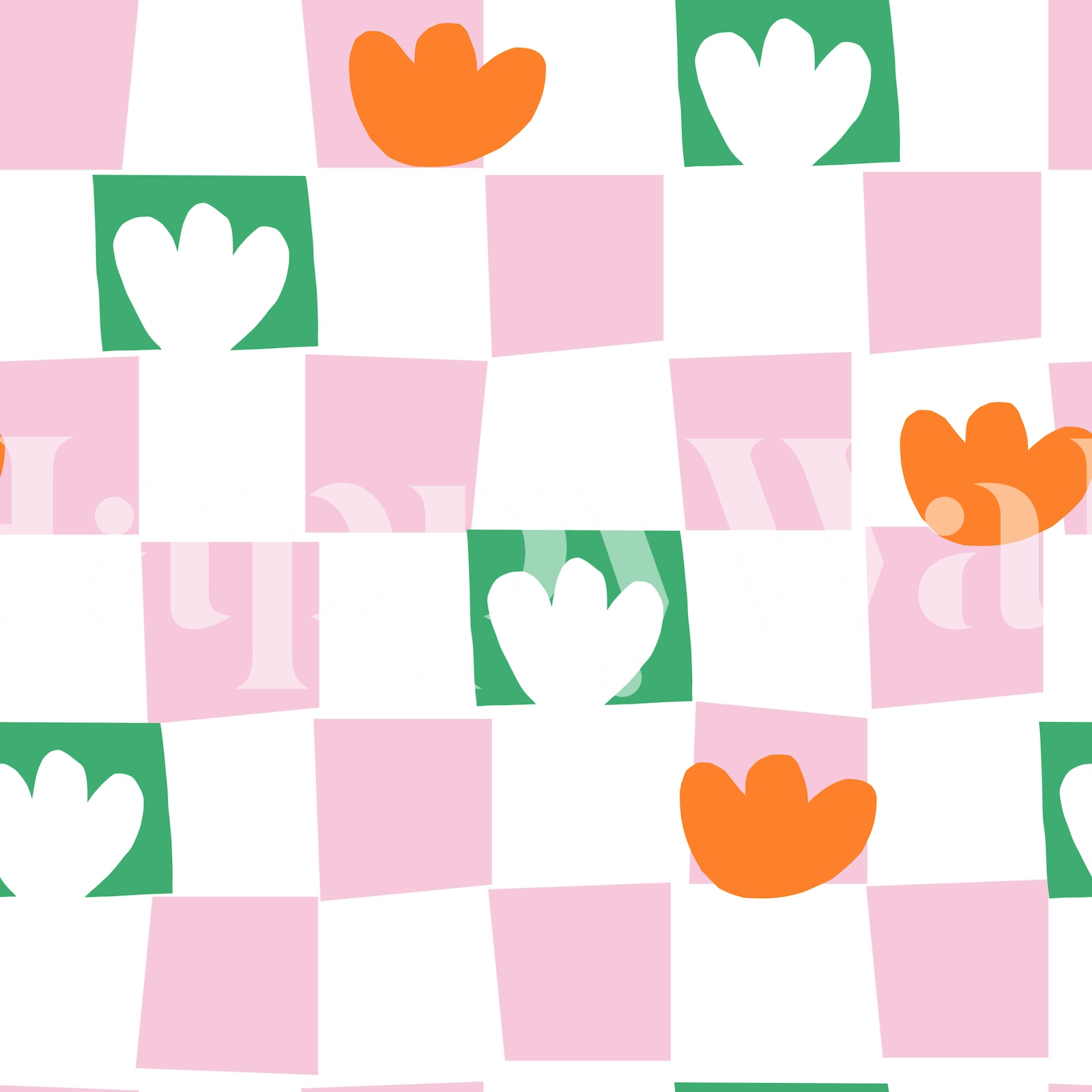 Colorful Floral Checkerboard Wallpaper