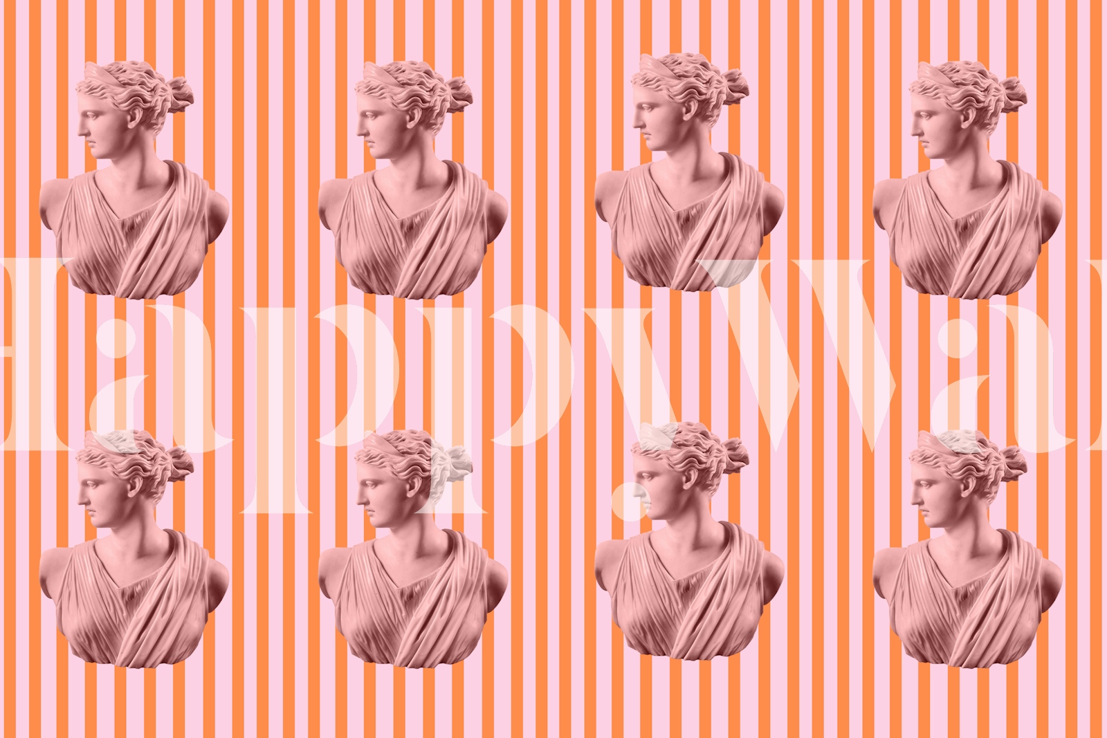 Classical Busts Striped Wallpaper