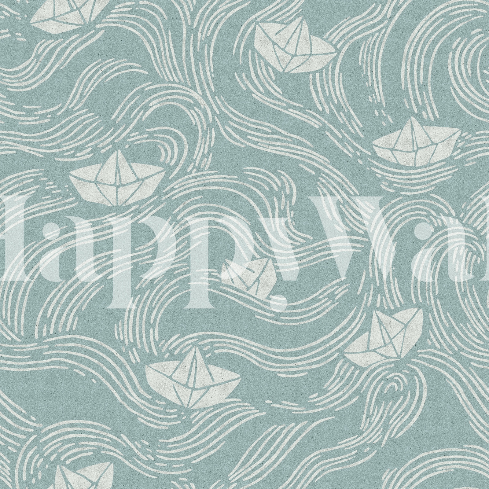 Paper Boats Wavy Stripes Sage - Happywall
