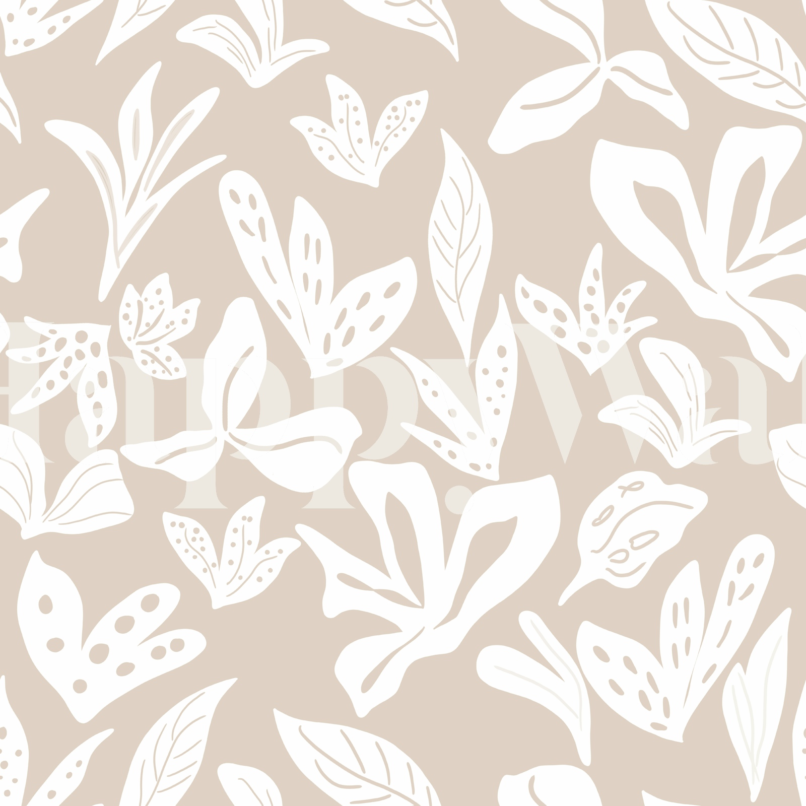 White Leaf Pattern Beige Wallpaper