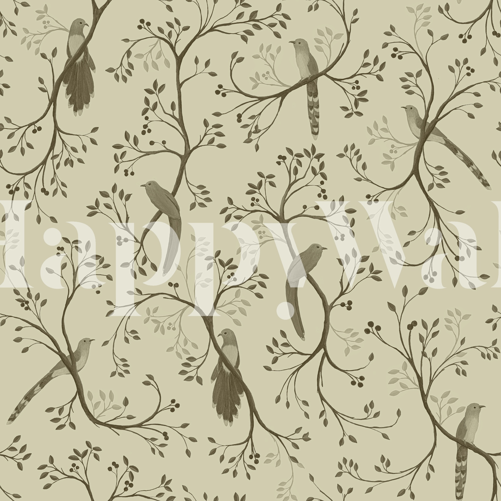 Elegant Bird Branch Wallpaper in Mocca