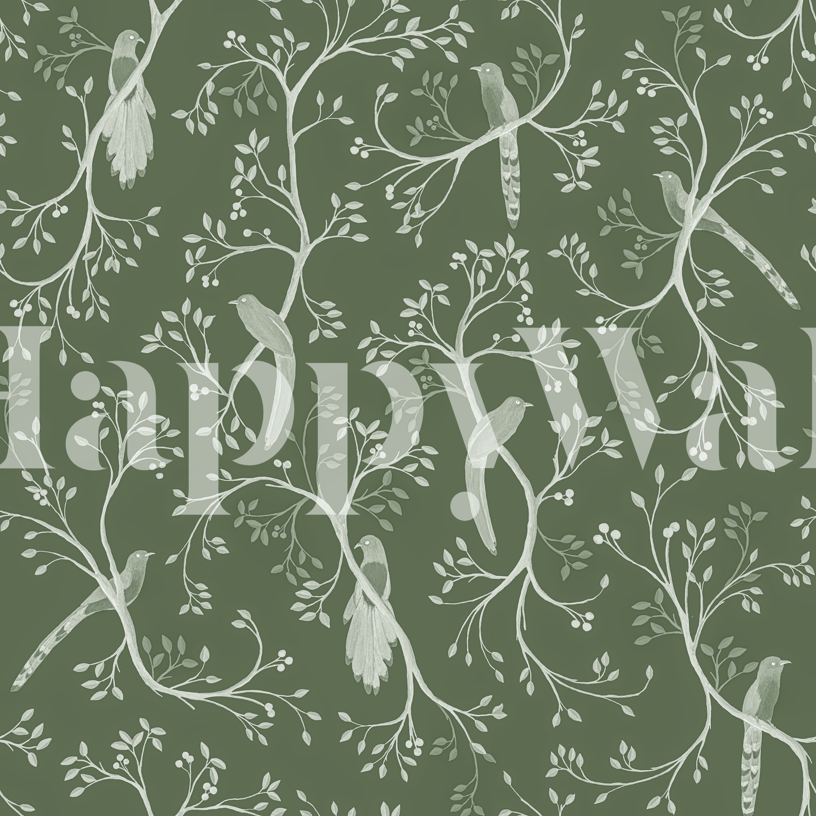 Tail Birds - Oliva Reversed Wallpaper | happywall.com