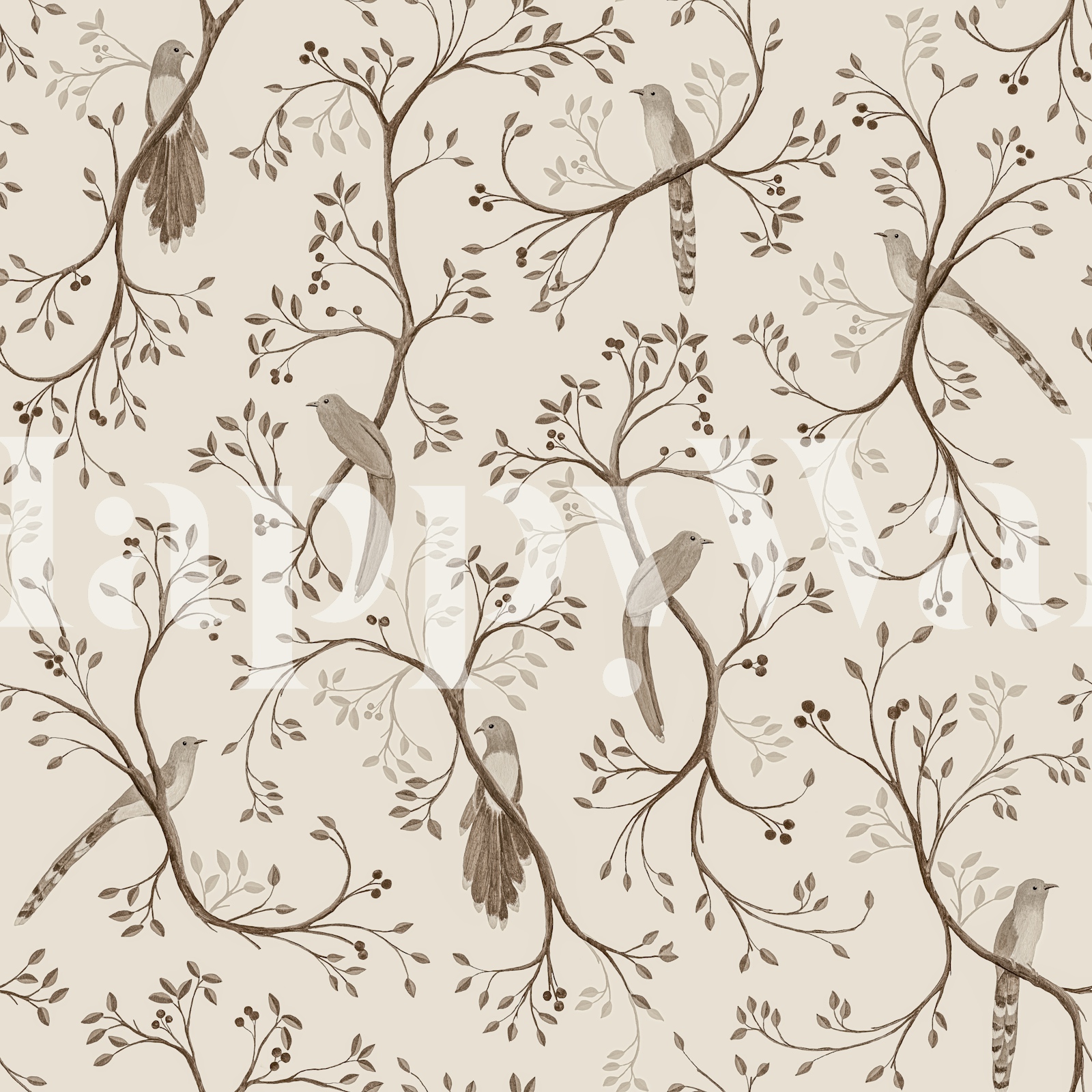 Tail Birds - Vanilla Wallpaper | happywall.com