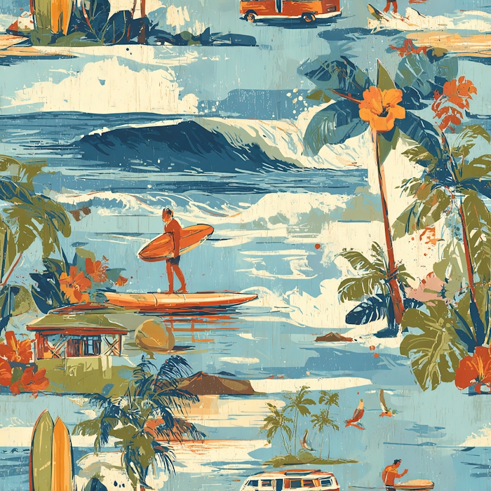 Tropical Surfing Scene Wallpaper