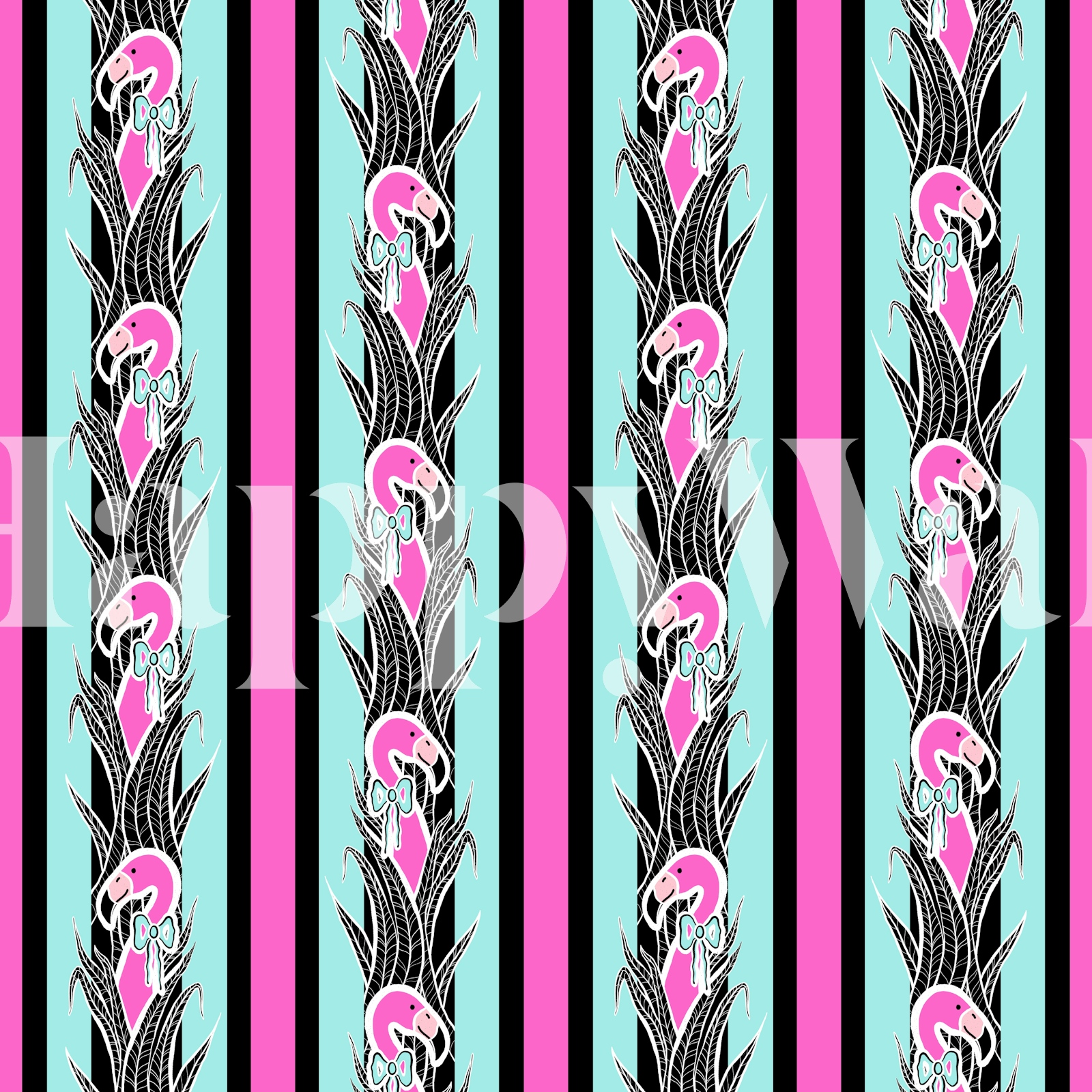 Goth Flamingo Jungle Stripe Vibes - HappyWall