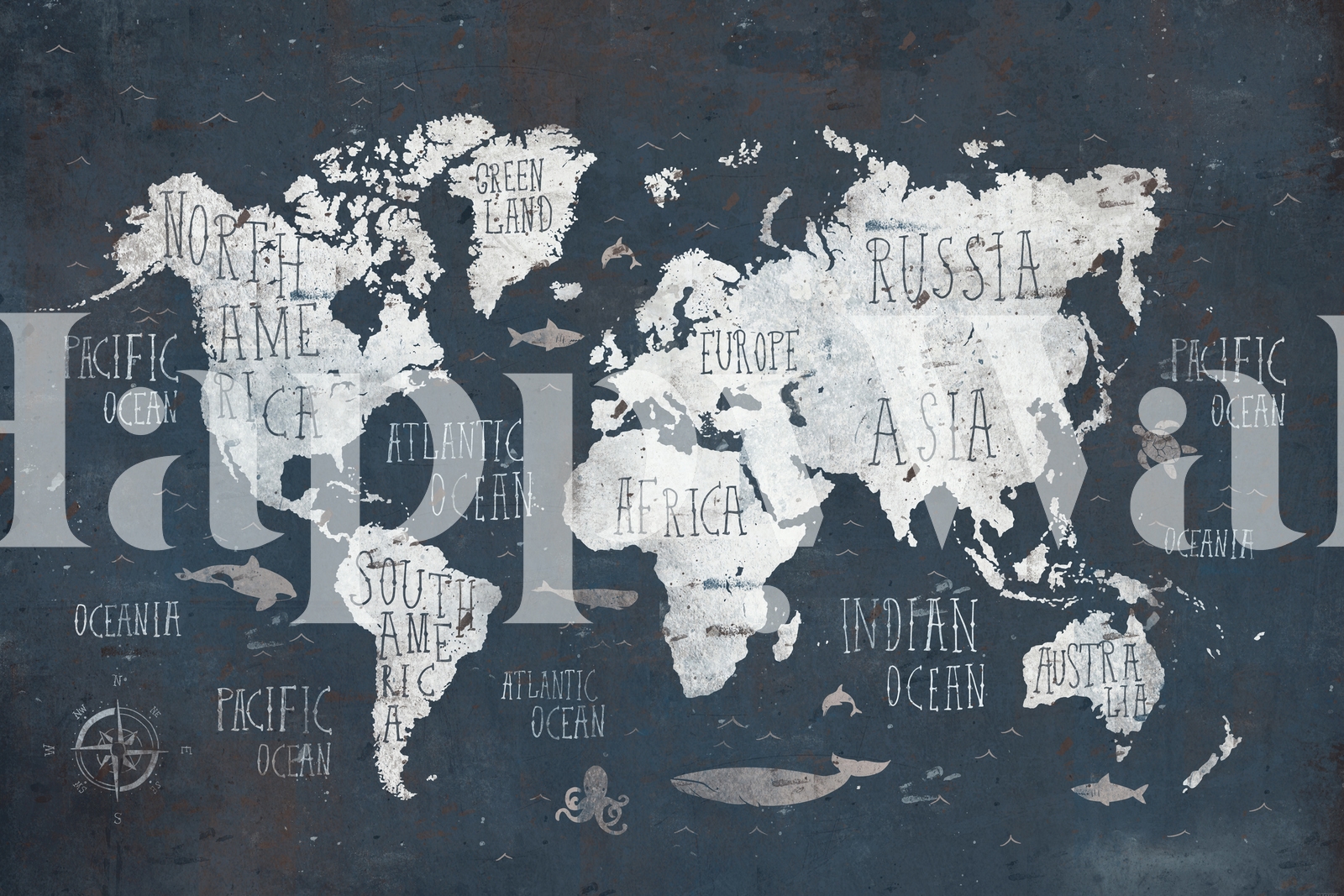 Rusty World Map Wallpaper for Vintage Decor