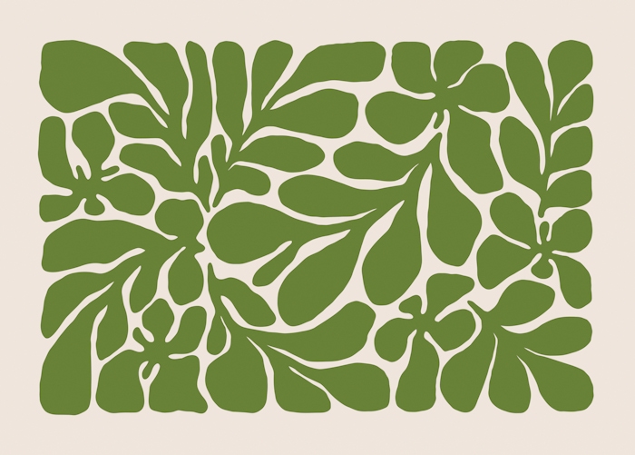 Modern Abstract Leaves – Ivory and Green Wallpaper