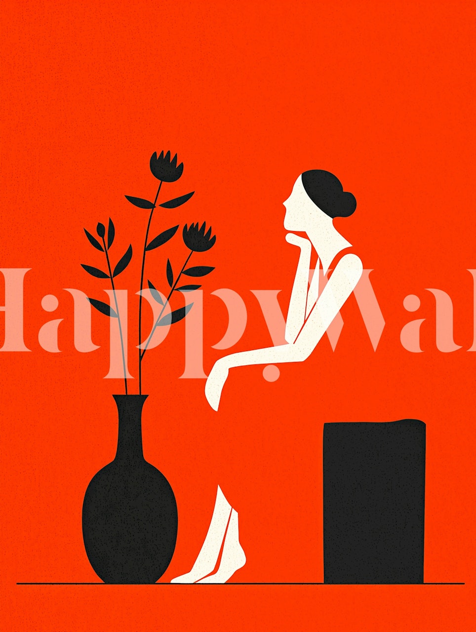 Sitting Lady in Red Dress - Happywall