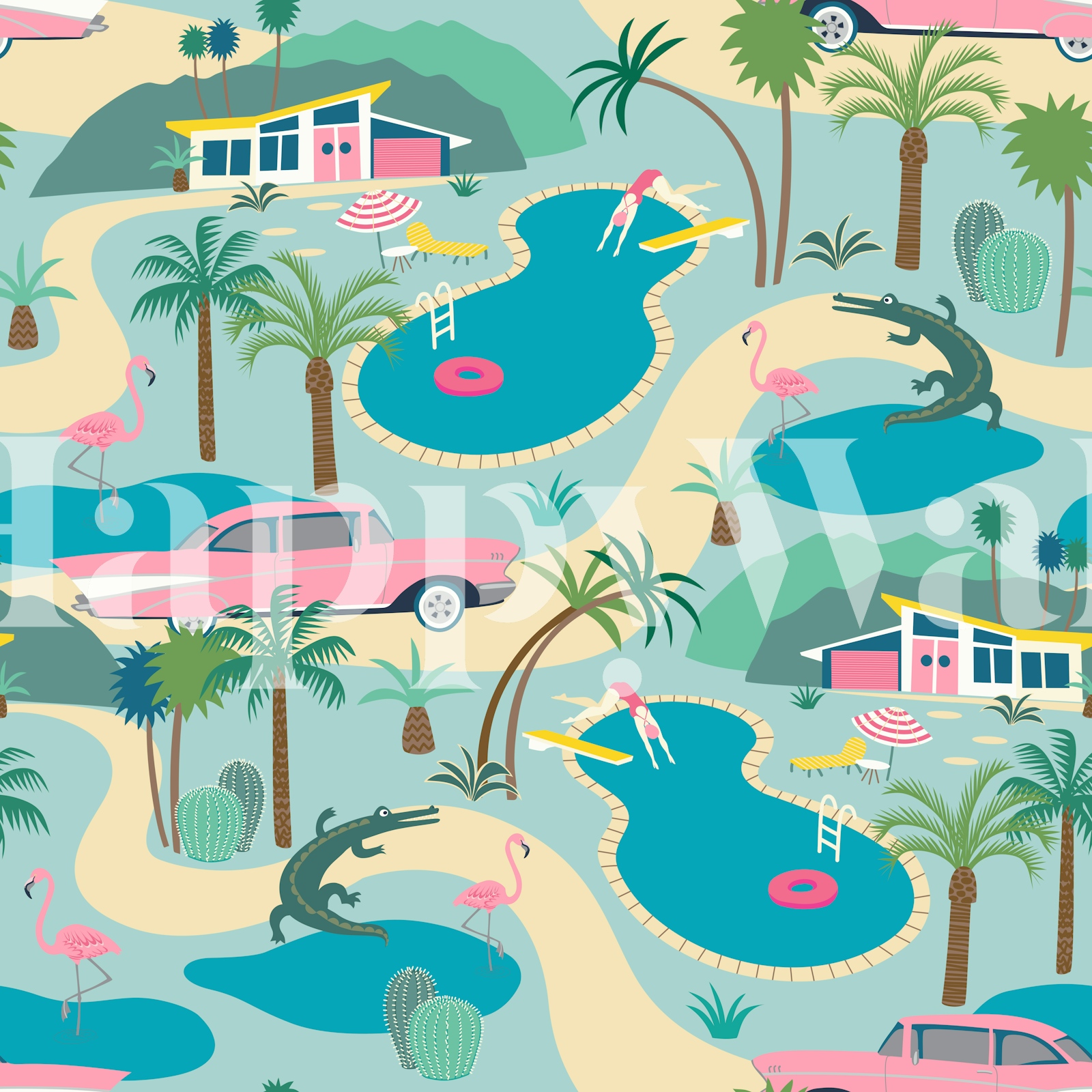 Palm Springs Poolside Glamour Wallpaper | happywall.com