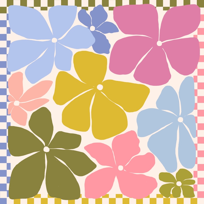 Colorful Floral Checker Wallpaper for Kids