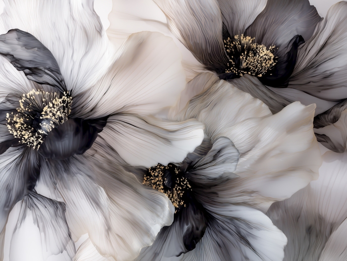 Monochrome Petal Ink Flow Harmony Wallpaper