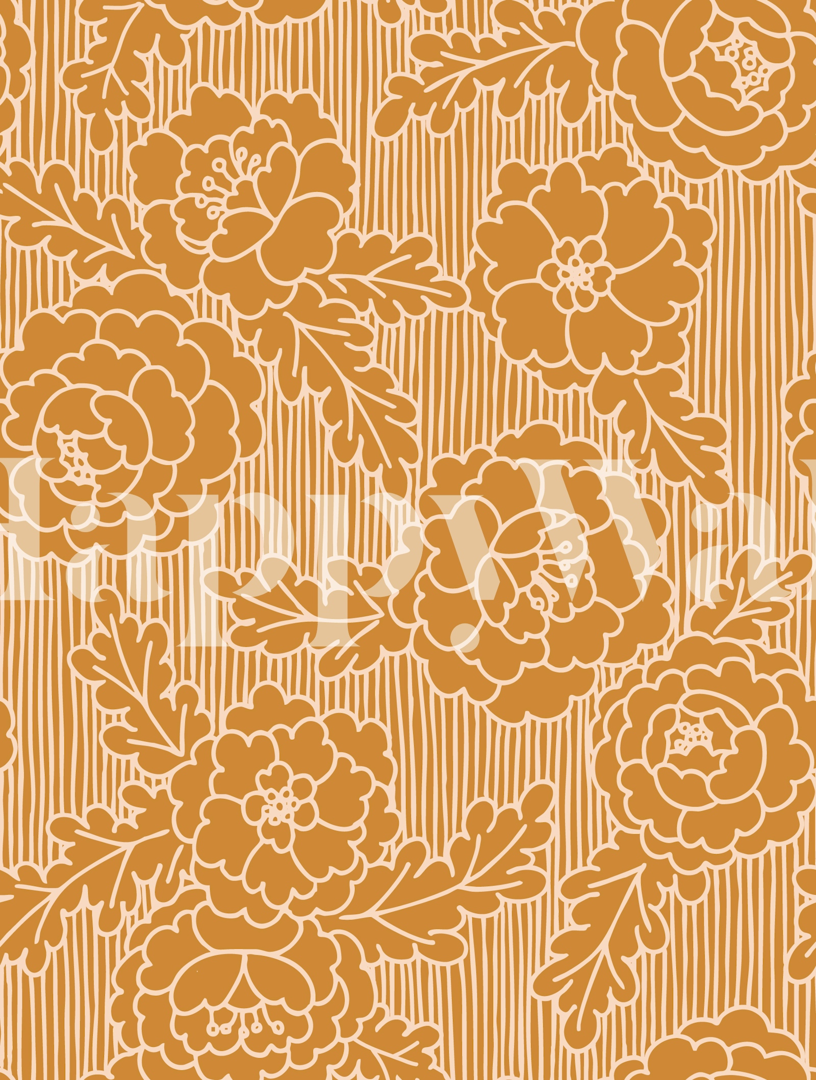 Peonies Floral Striped Wallpaper in Terra Cotta