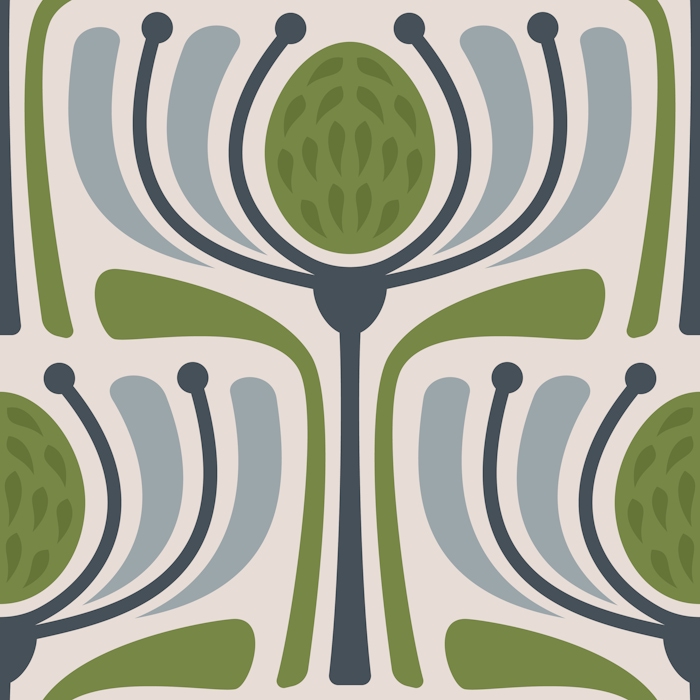 Mid-Century Modern Floral Green Wallpaper