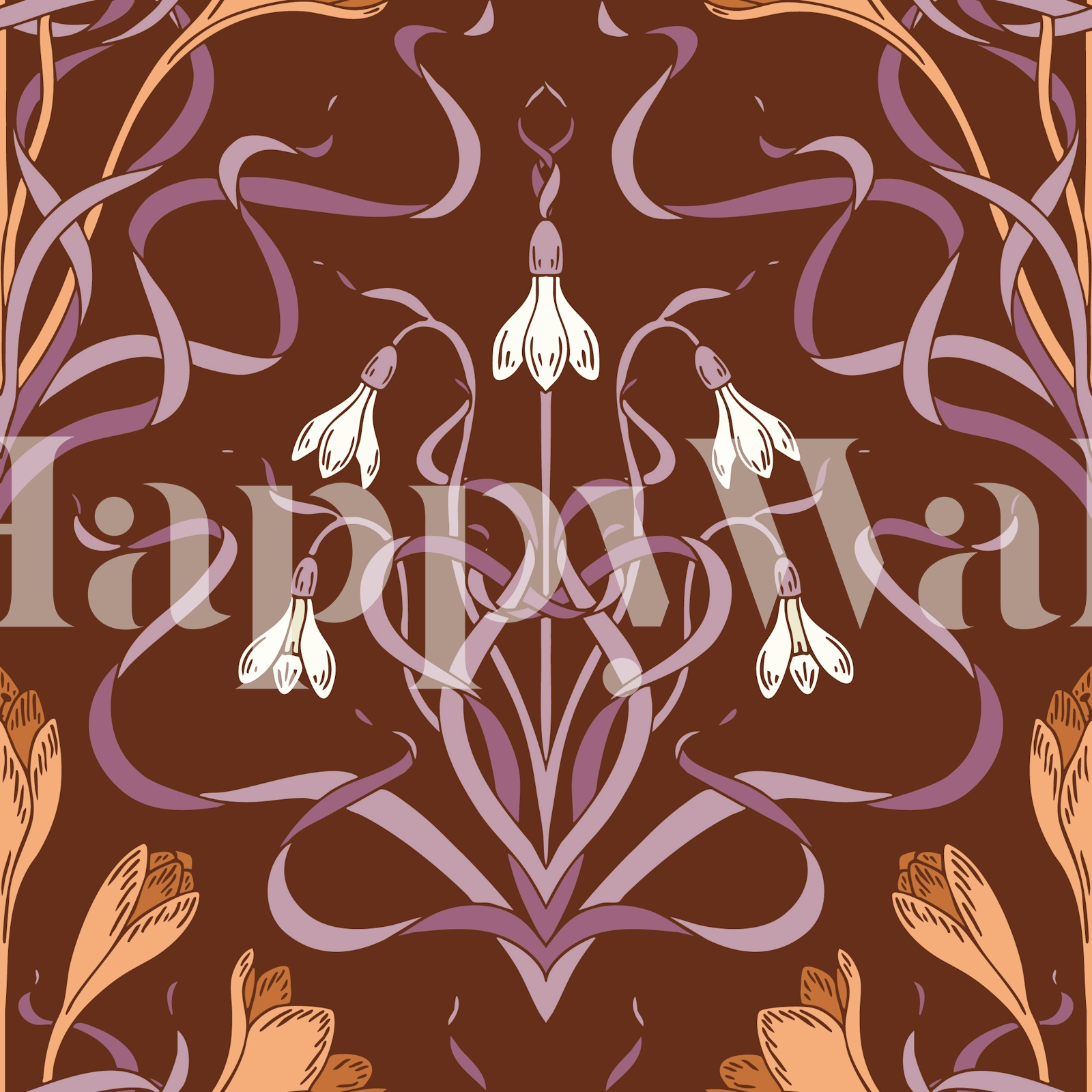 Art nouveau snowdrop and crocus burgundy - Happywall