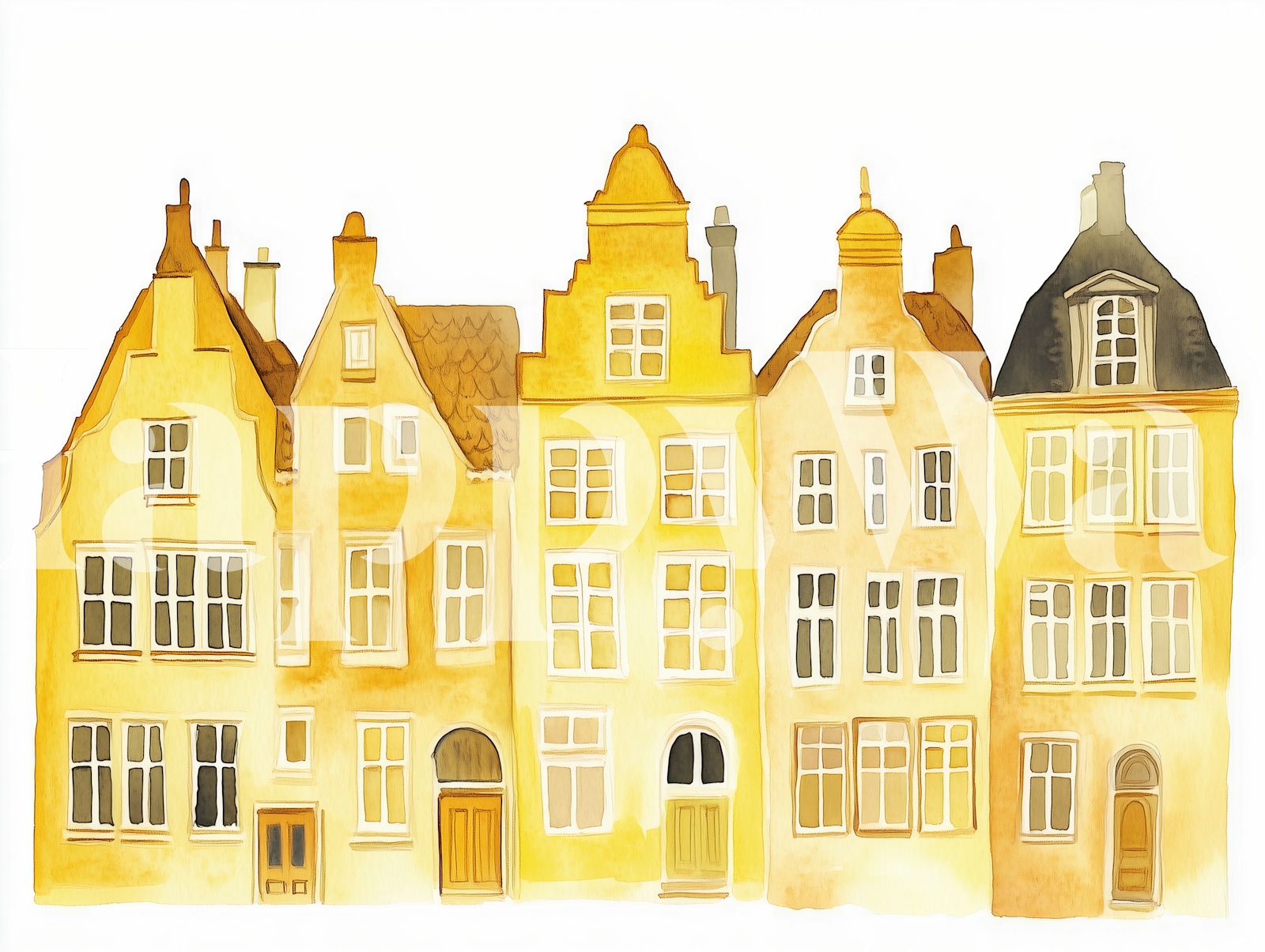 Charming Butter Yellow Town Houses - Happywall